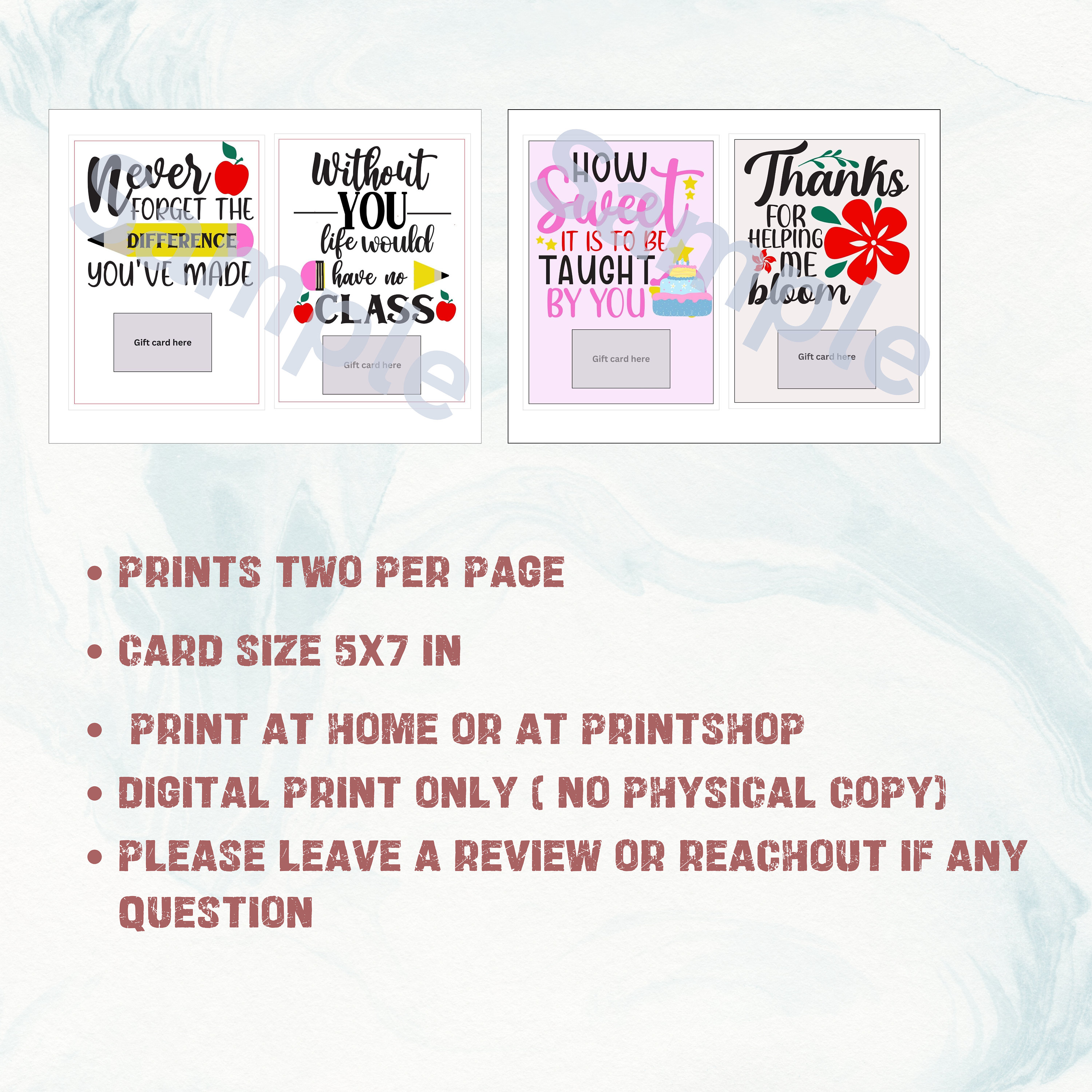 Gift Card Holder Bundle for End of the Year Thank You Card PRINTABLE ...