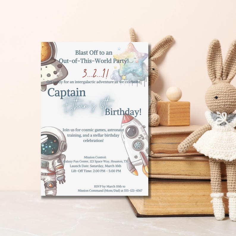 Astronaut Birthday Party, Outer Space Invitation, 1st Birthday Party ...