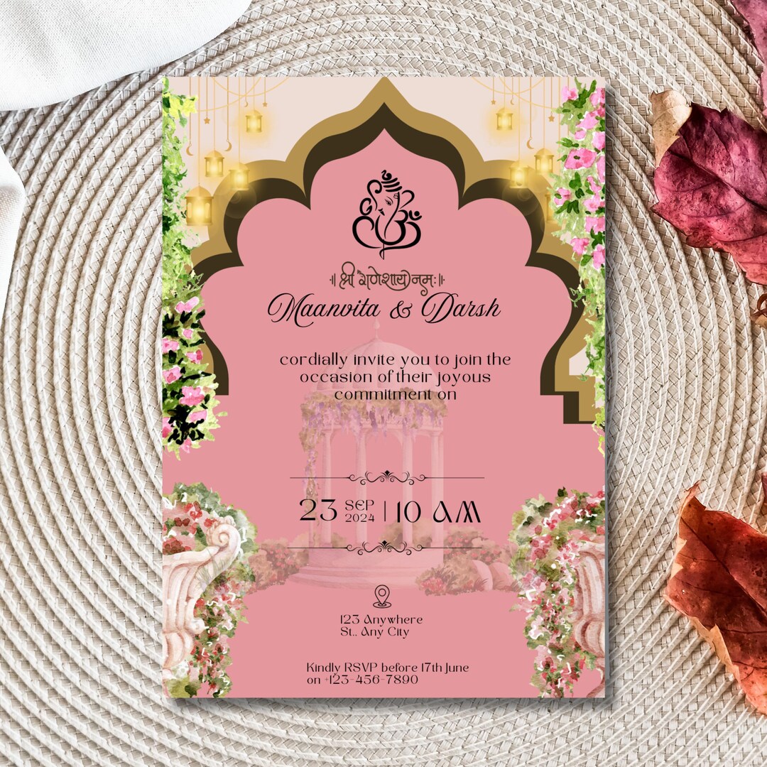 Stunning Hindu Wedding Invite , Floral Invite, Indian Wedding Cards ...