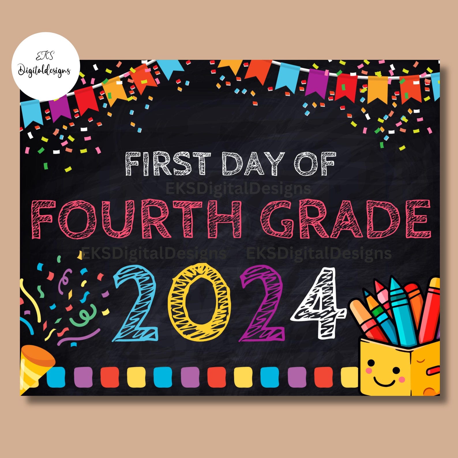 First Day of Fourth Grade School Sign First Day of School 2024 Sign ...