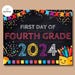 First Day of Fourth Grade School Sign First Day of School 2024 Sign ...