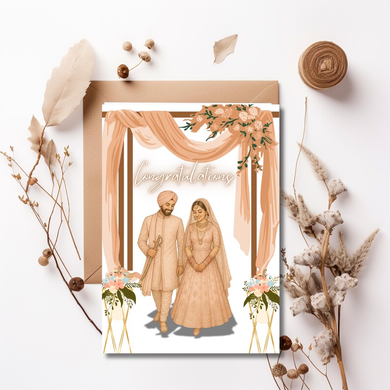 Elegant Indian Wedding Congratulations Card for Sibling or Friend Desi ...