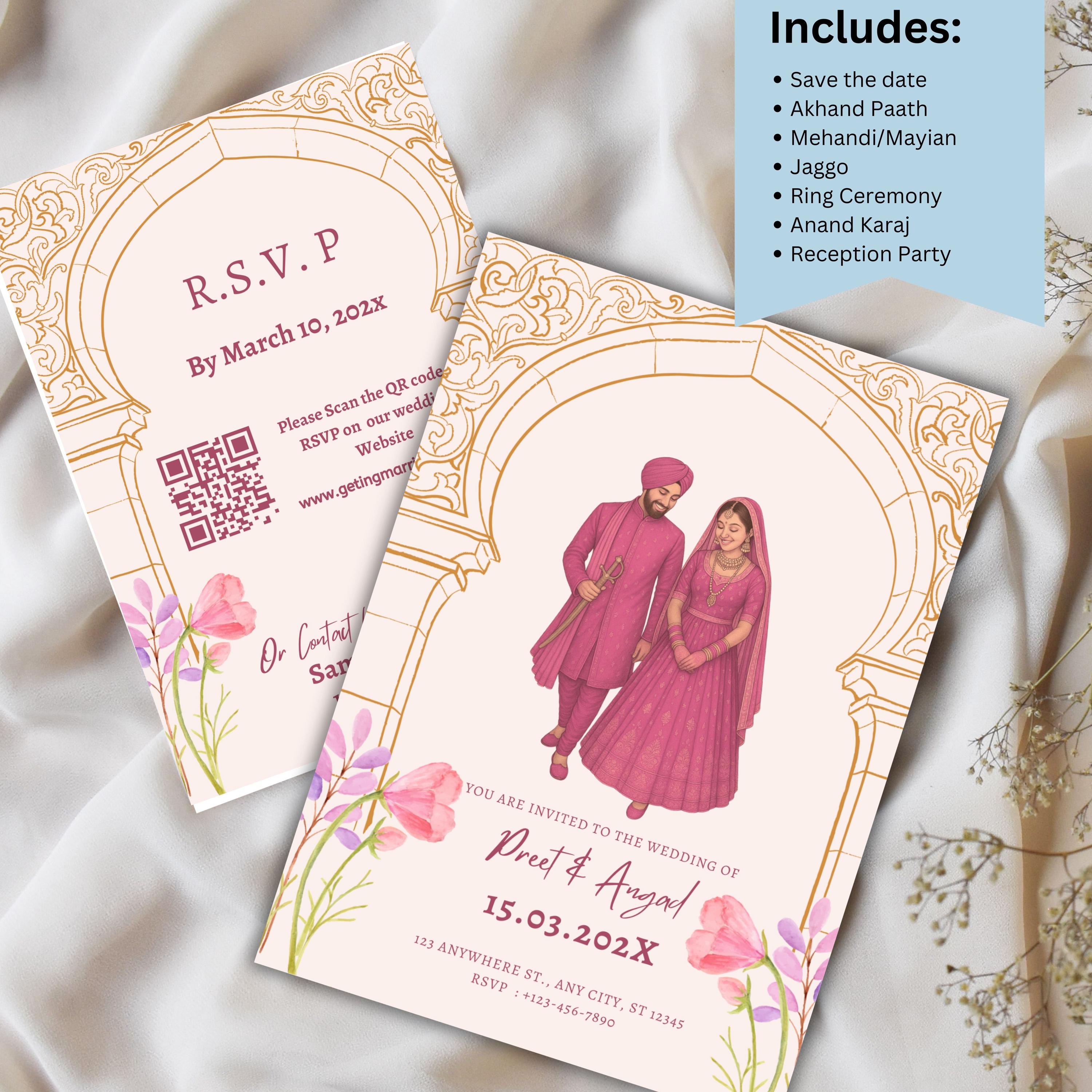 Indian Sikh Wedding Invitation, Anand Karaj, Indian Wedding Cards ...