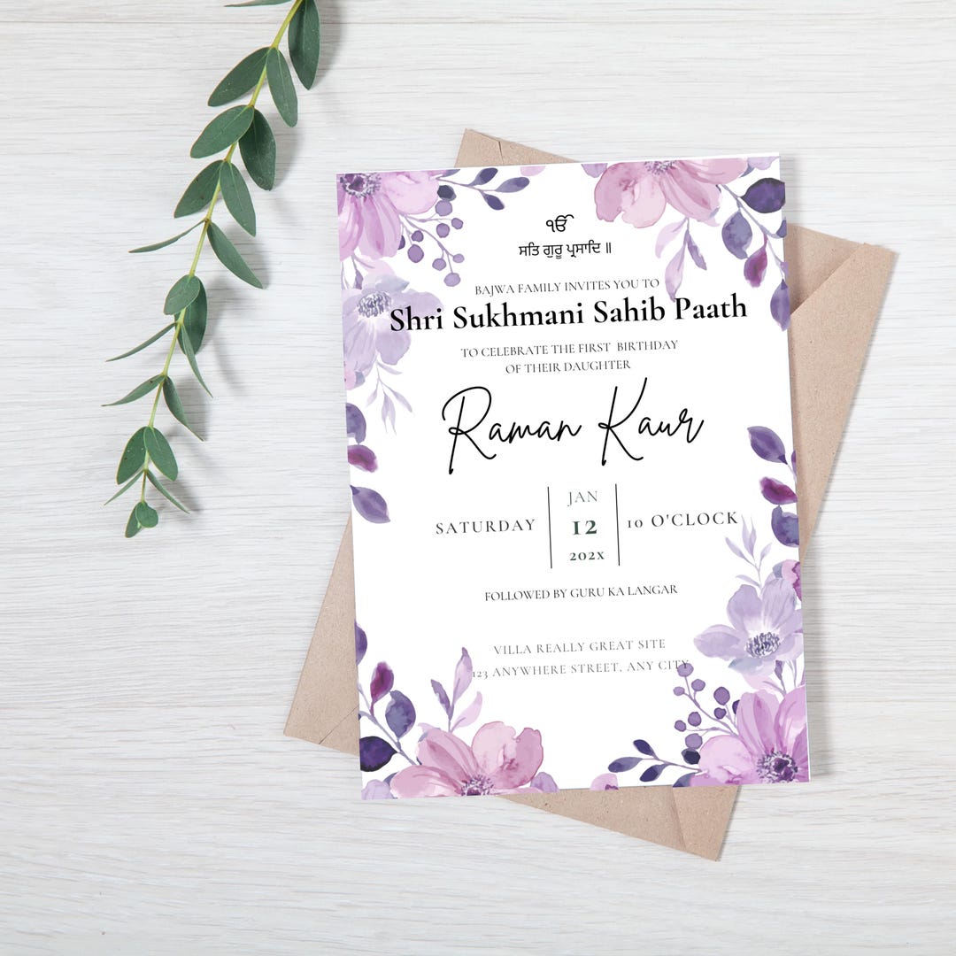 Editable Sukhmani Sahib Paath Invite, Paath Invite, Floral Birthday ...