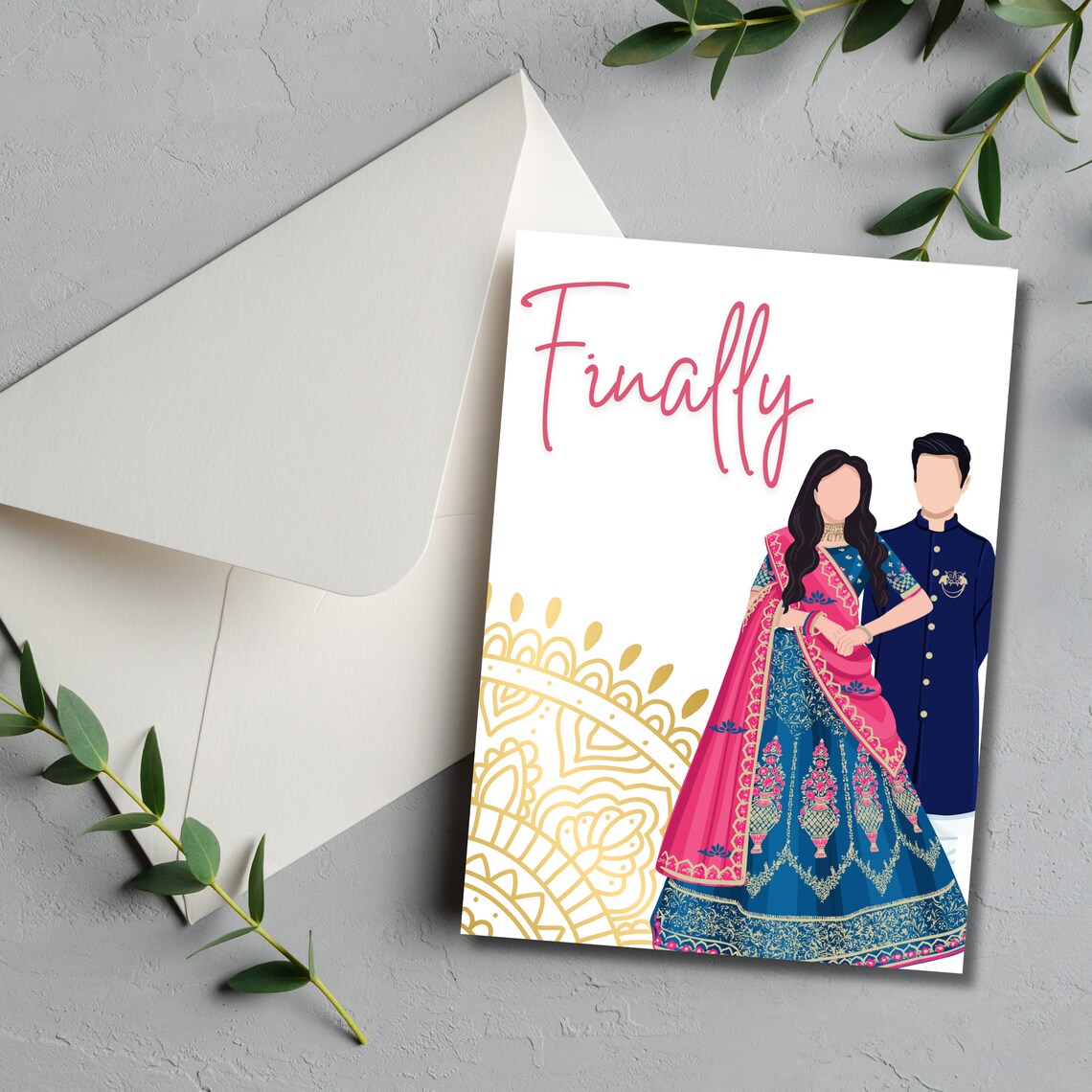 Elegant Indian Wedding Congratulations Card for Sibling or Friend Desi ...
