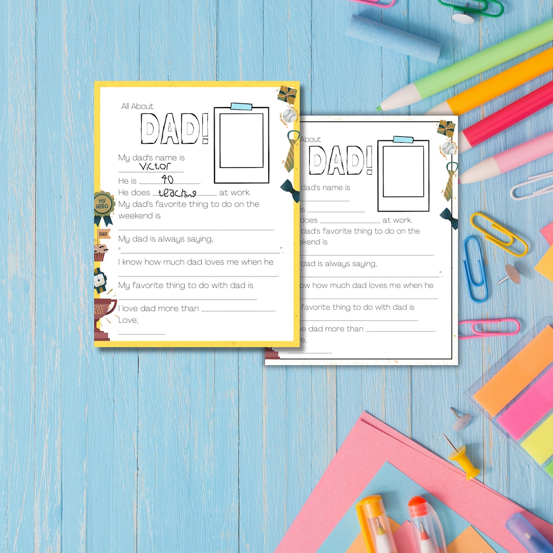 All About Dad Printable, Father's Day Printable Questionnaire for Kids ...
