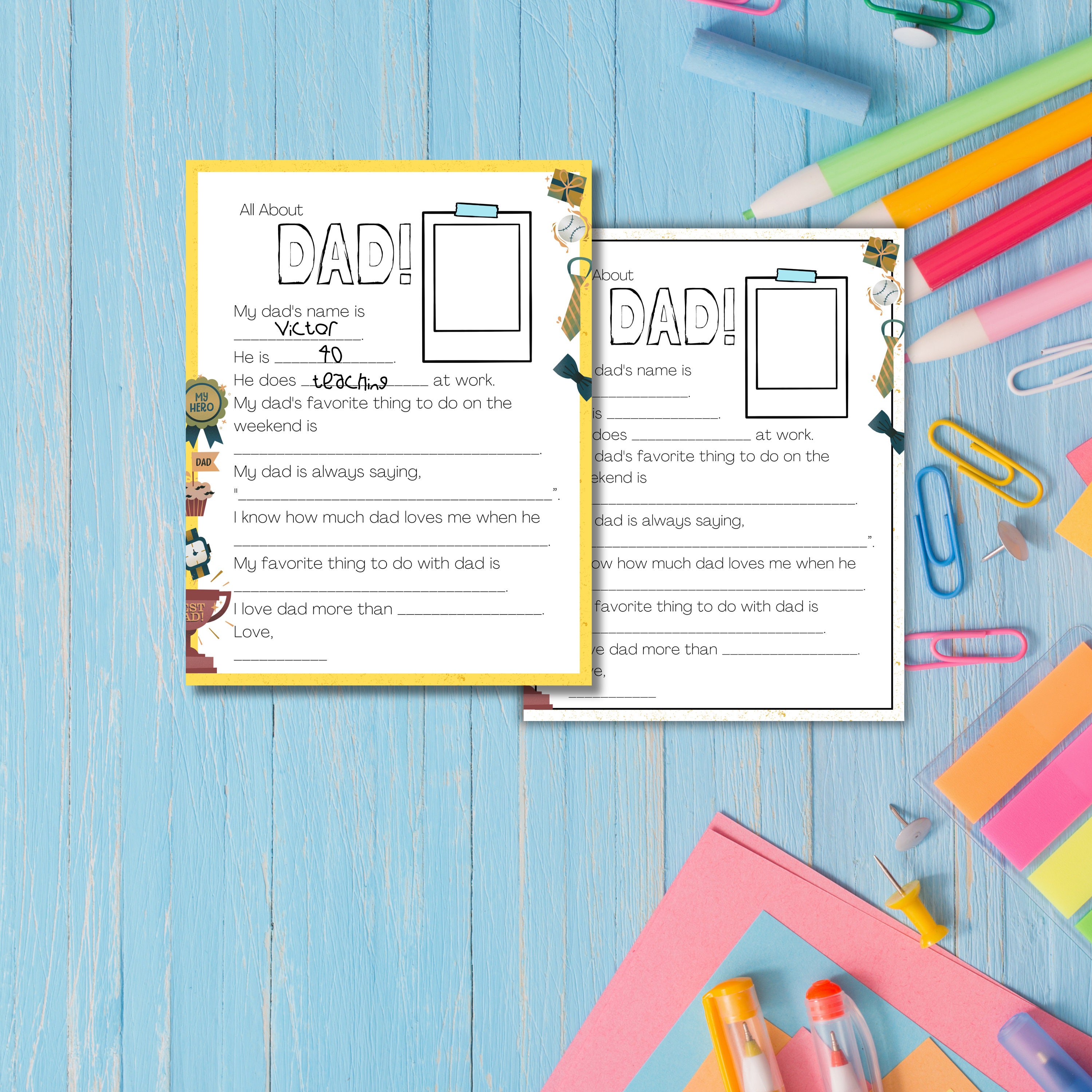 All About Dad Printable, Father's Day Printable Questionnaire for Kids ...