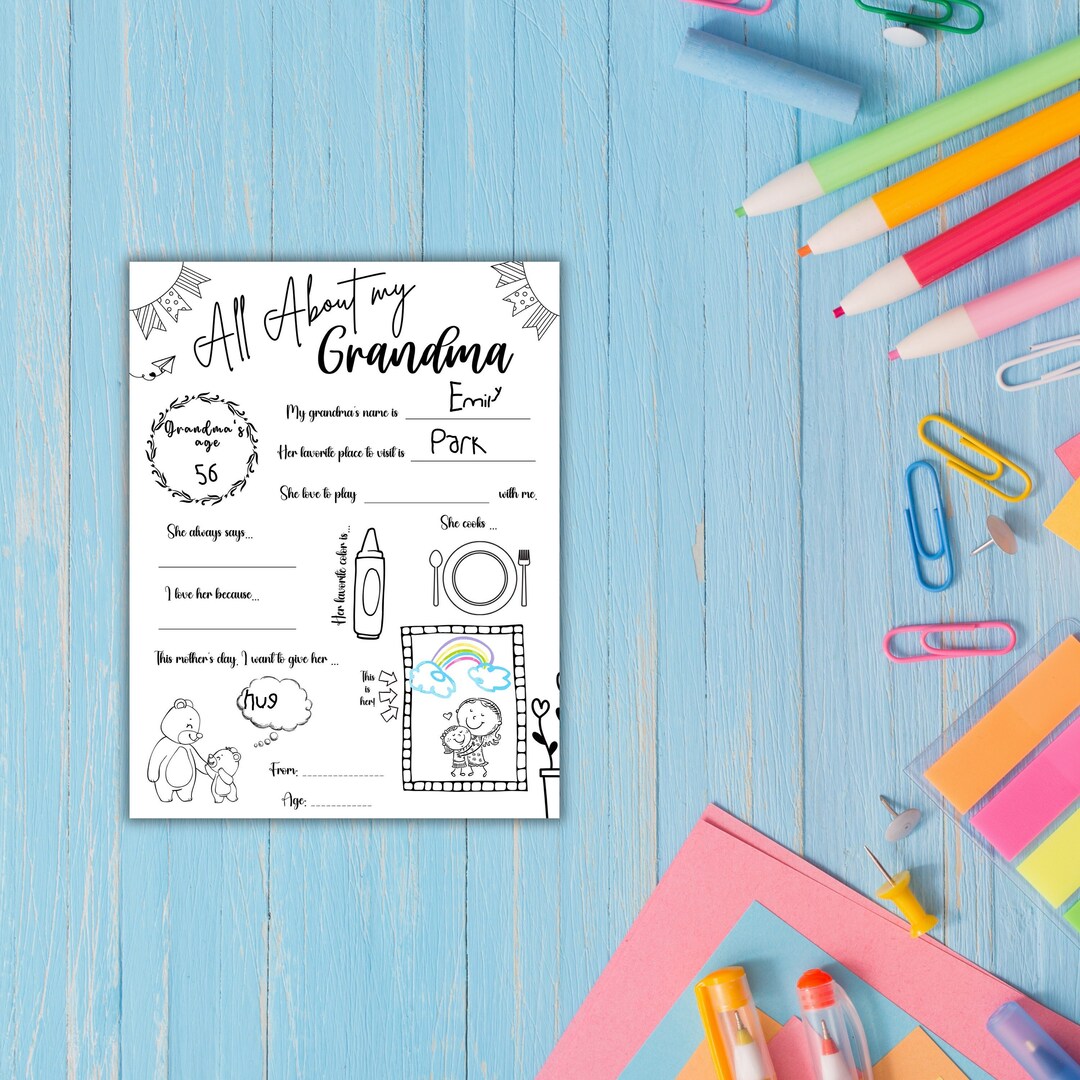 All About Grandma Printable, Mother's Day Printable Questionnaire for ...