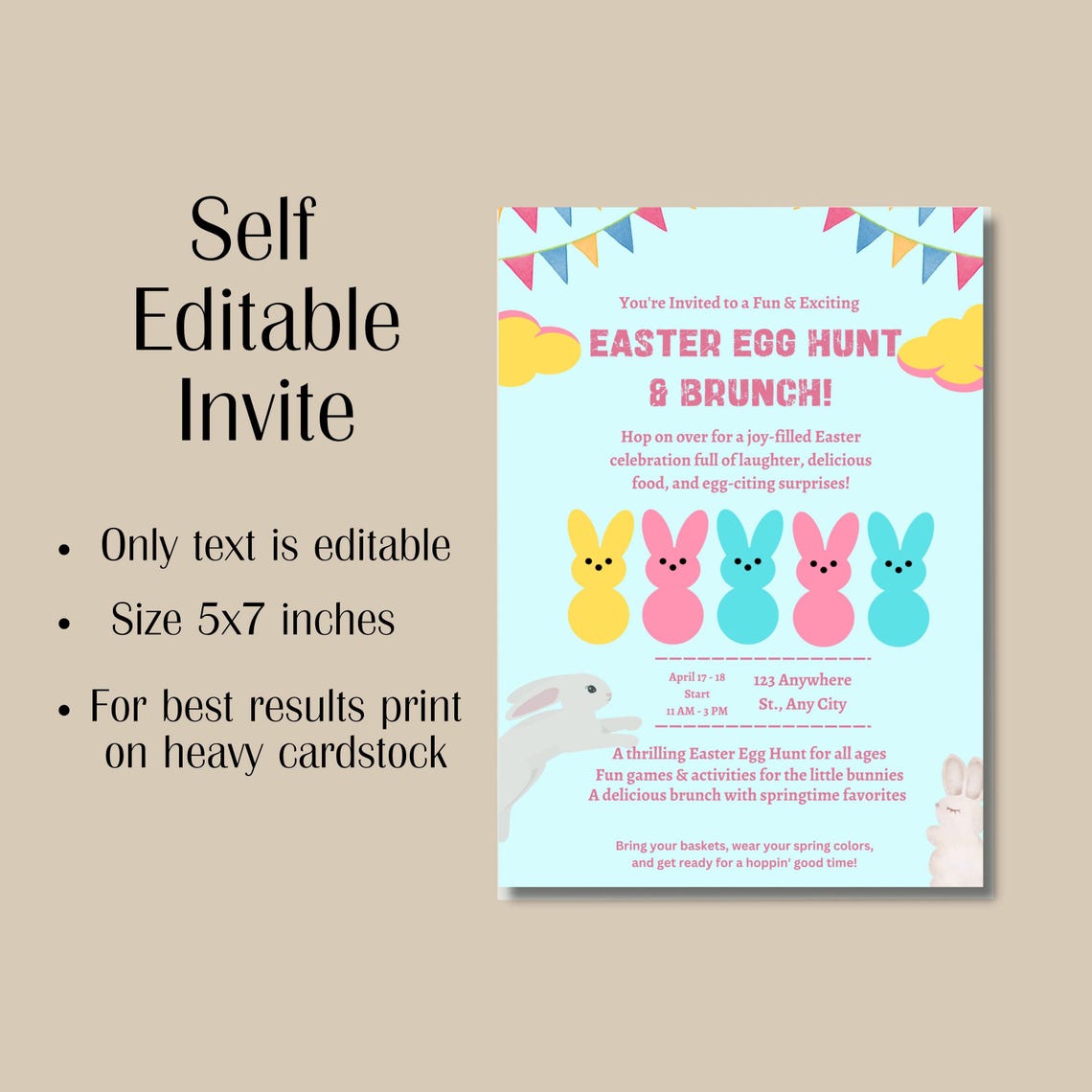 Easter Egg Hunt Invitation, Easter Bunny Party Invite, Editable Canva ...