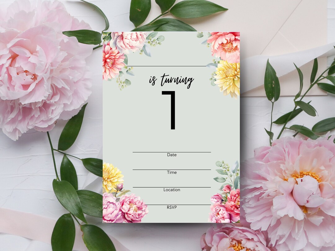 Fill in Birthday Party Invitation, Pink & Yellow Flowers, Spring ...