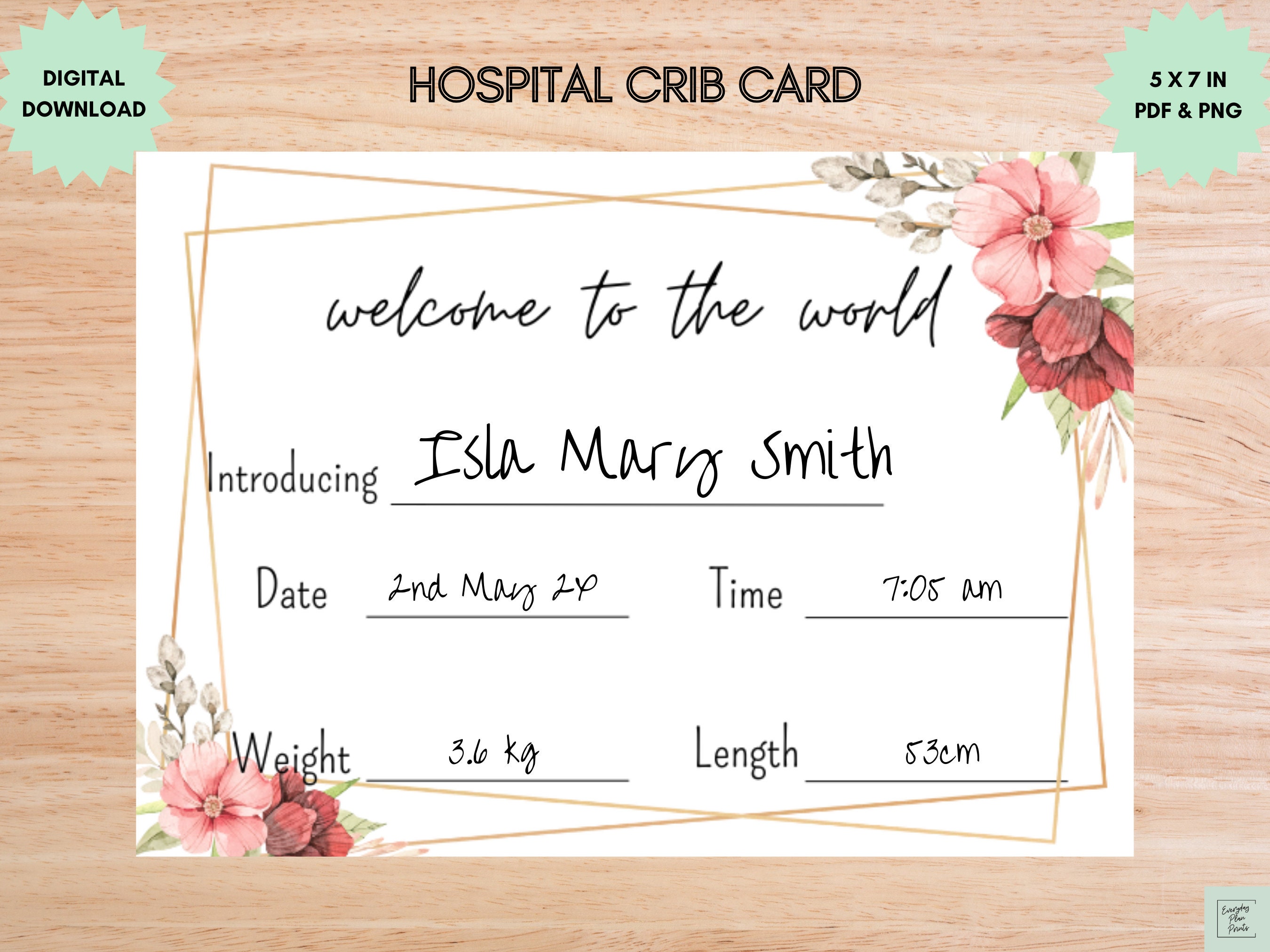 Hospital Crib Card / Baby Birth Stats / NICU Name Card / Printable Crib ...