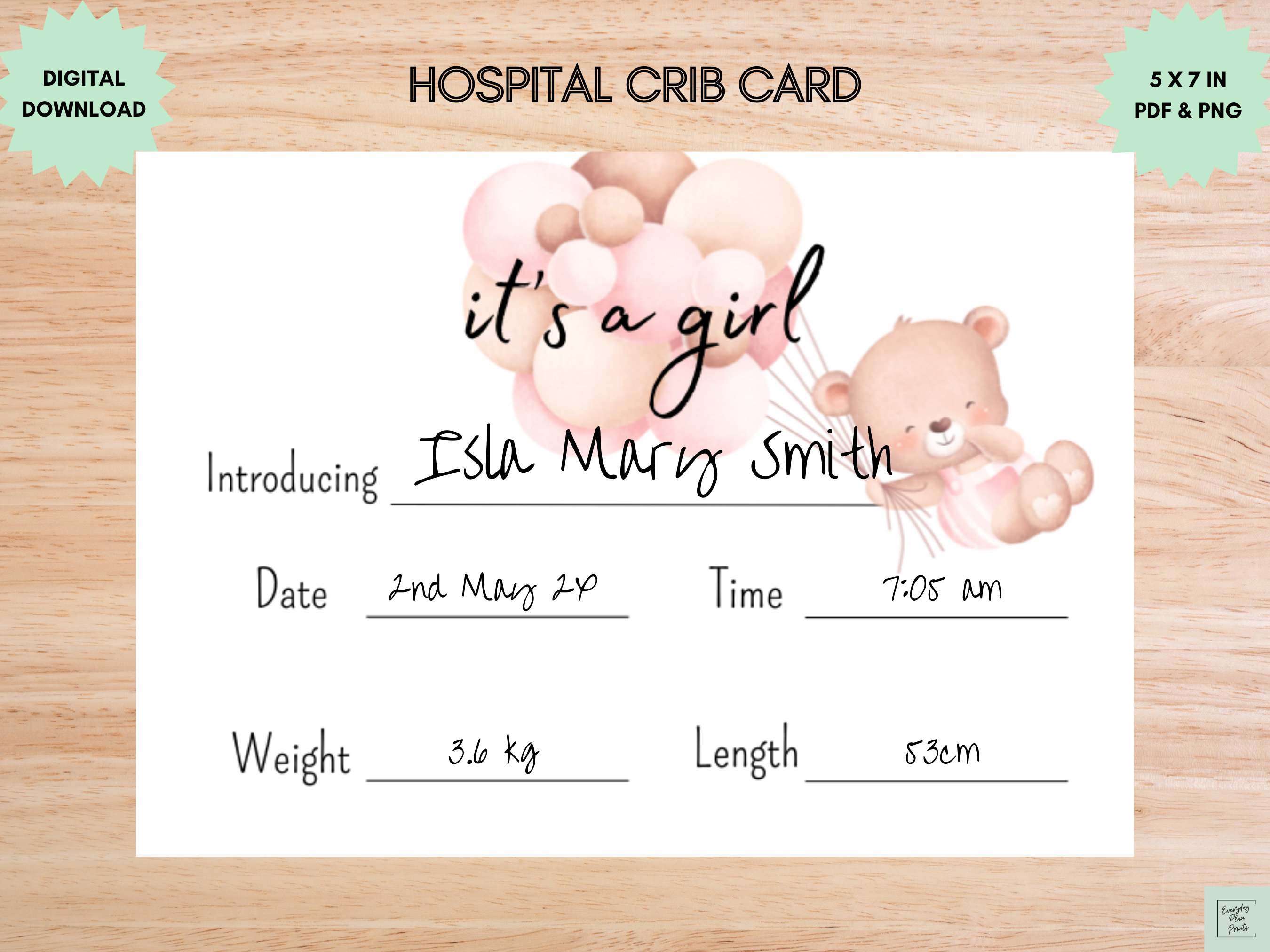 Hospital Name Sign, NICU Card Name, Name Announcement, Hospital Crib ...