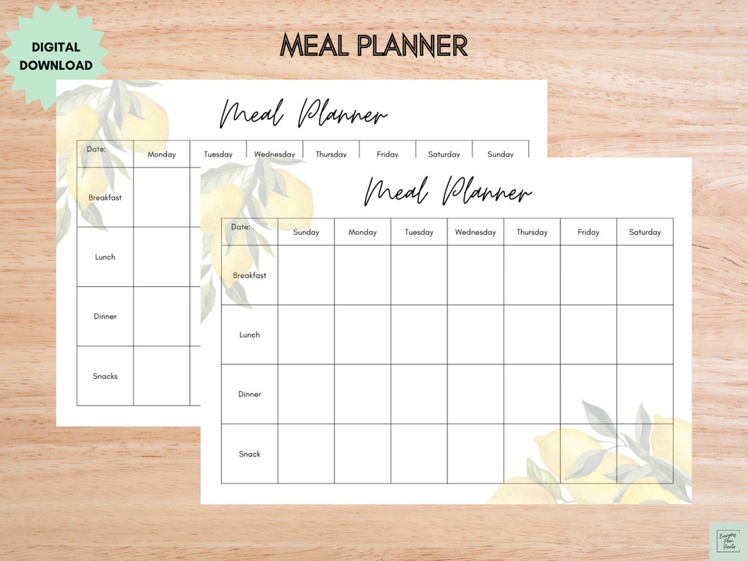 Printable weekly meal planner landscape, Food Diary, meal tracker, Food ...