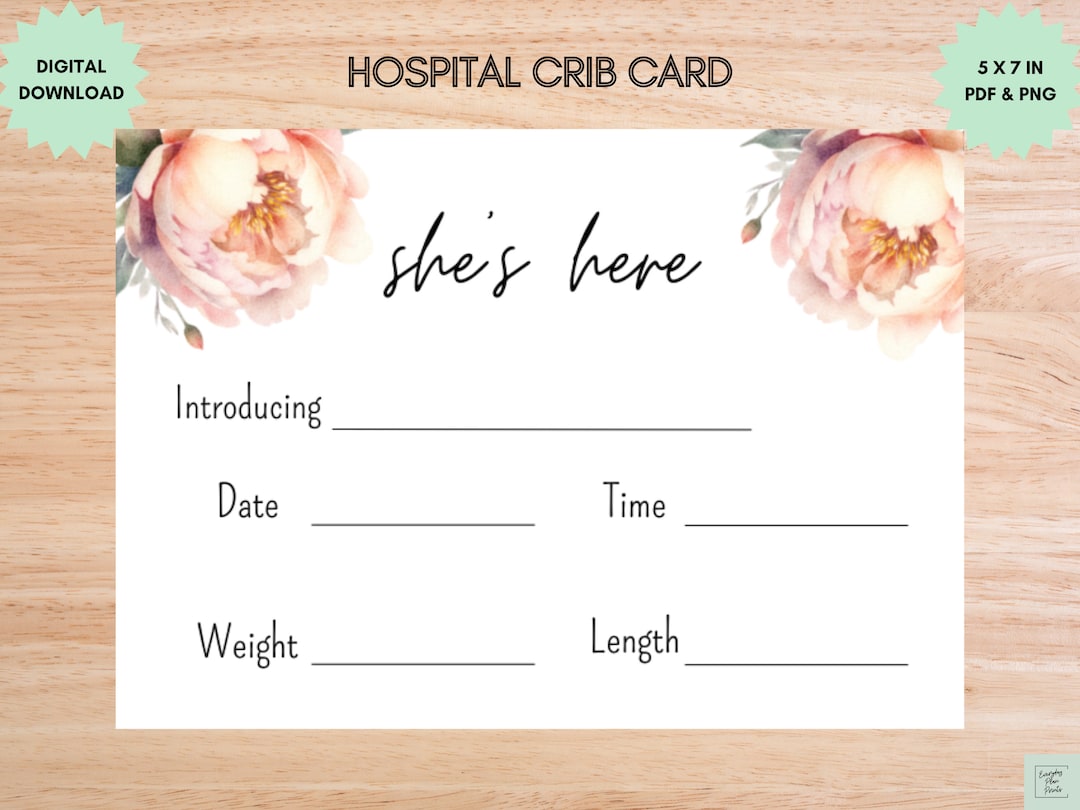 Hospital Crib Card / Baby Birth Stats / NICU Name Card / Printable Crib ...
