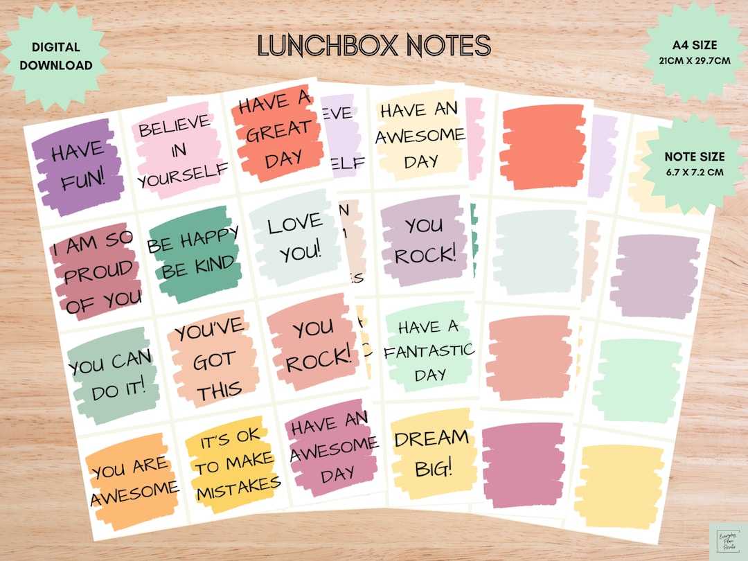 Lunchbox Notes / Lunchbox Love / Lunch Notes / Motivational Notes ...