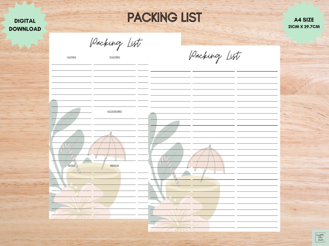 Packing List / Travel List / Luggage List / Luggage Planner / Holiday ...