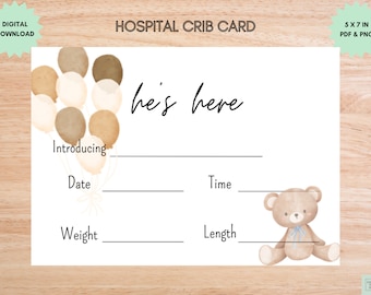 Hospital Crib Card, Baby Birth Stats, Baby Boy Name Card, NICU Name ...