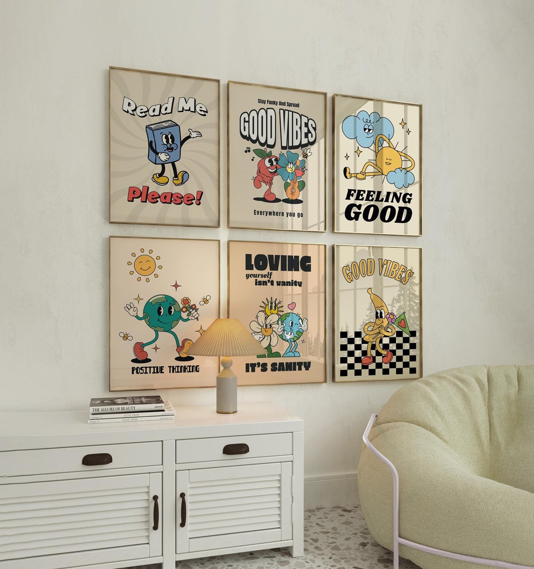 Cartoon Good Mood Posters / Set of 6 / Cute Quotes / Positive ...