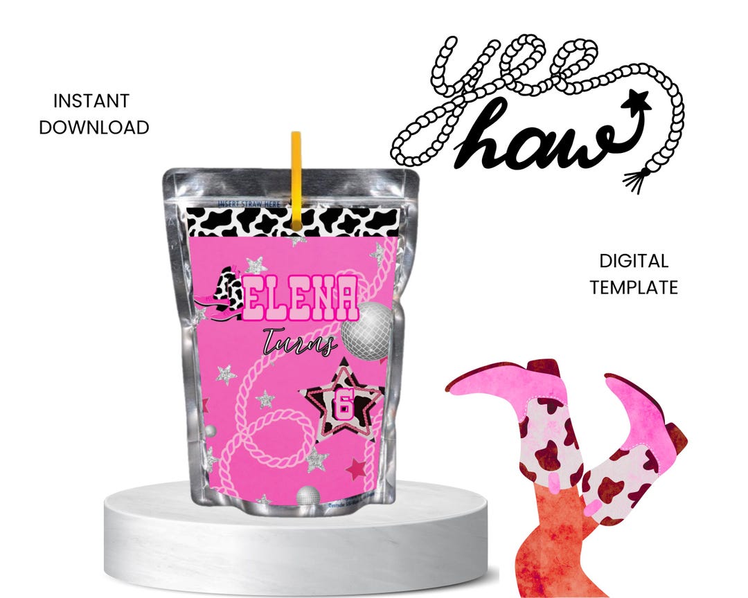 Cowgirl Theme Juice Labels, Wild West Kid's Birthday Caprisun, DIY ...