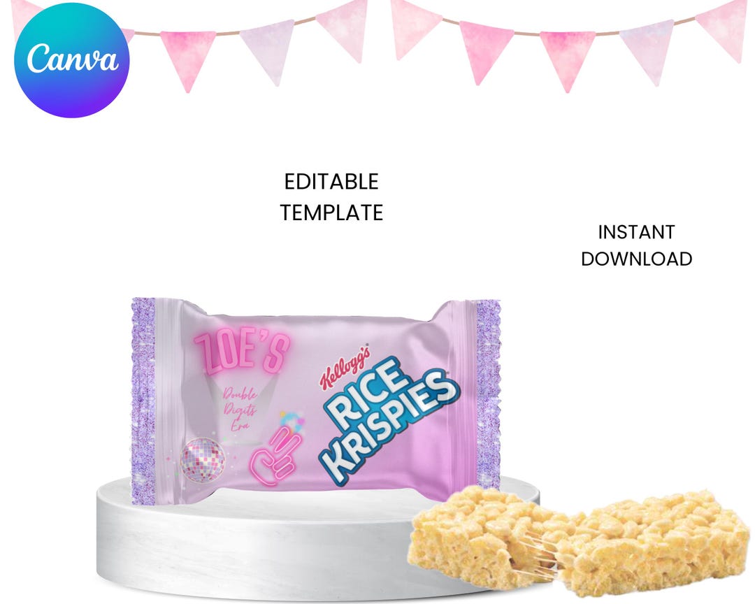 Rice Krispies Labels, Double Digits Kid's Birthday, DIY Party Favor ...