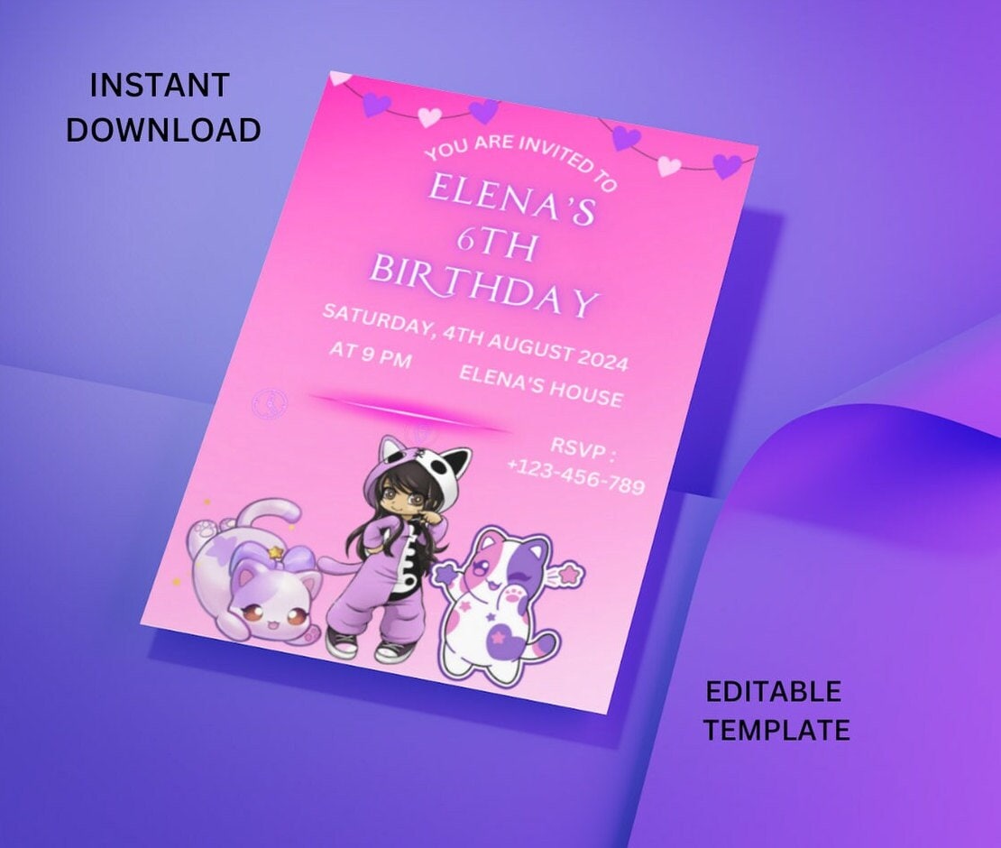 Aphmau Editable Printable Birthday Invitation Kids Invitation, Editable ...