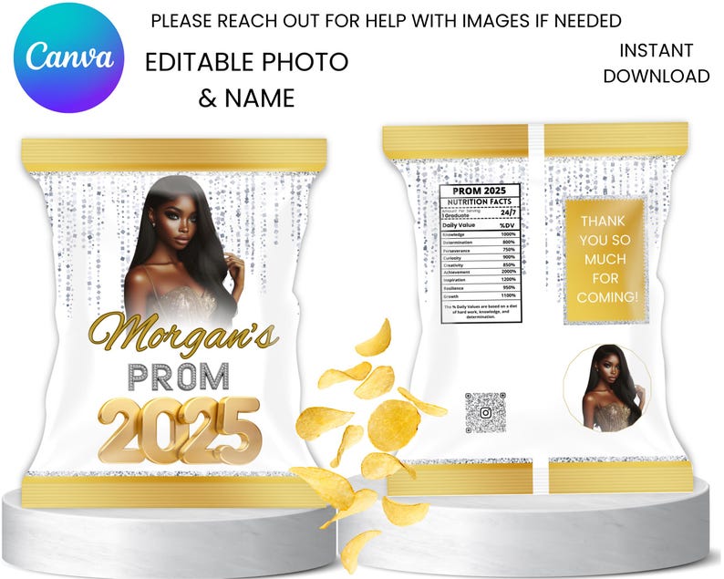 PROM Chip Bag, Custom Chip Bag, Graduation Chip Bag, Editable Template ...