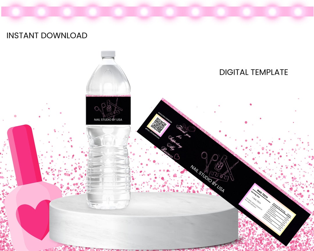 Editable Nail Tech Water Bottle Label, Custom Water Bottle Labels ...