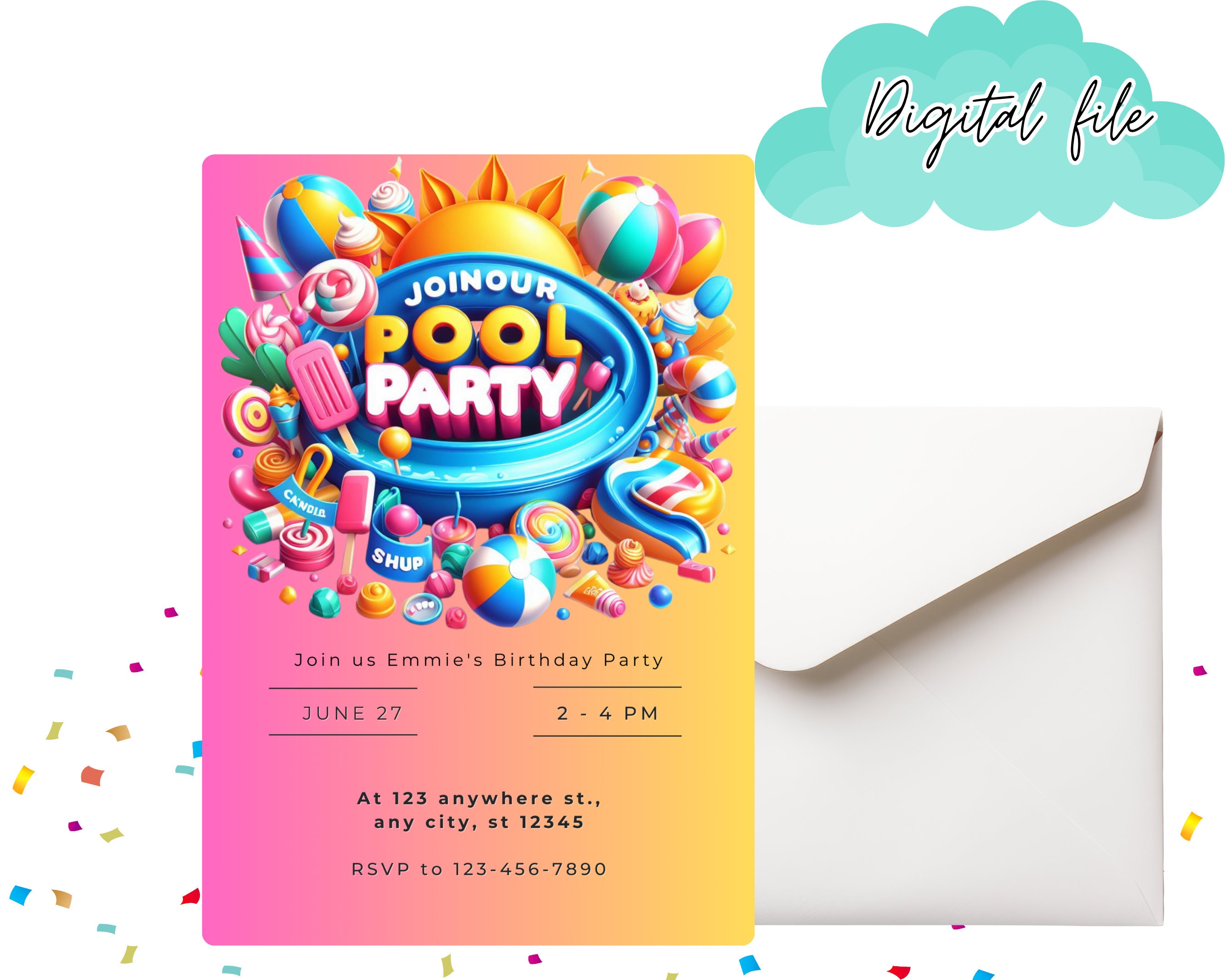 Editable Pool Party Bash Invitation - Summer Party Template - Digital ...