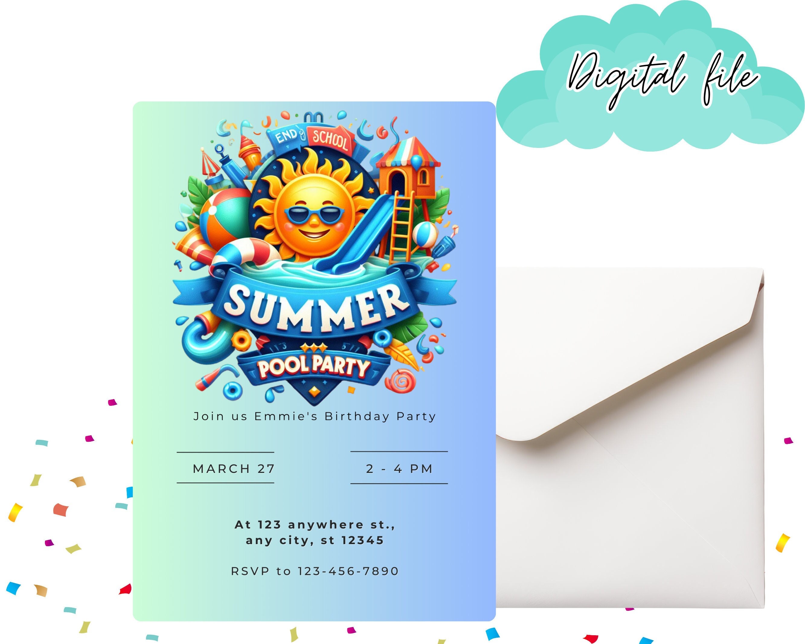 Editable End of School Bash Invitation Summer Party Template Digital ...