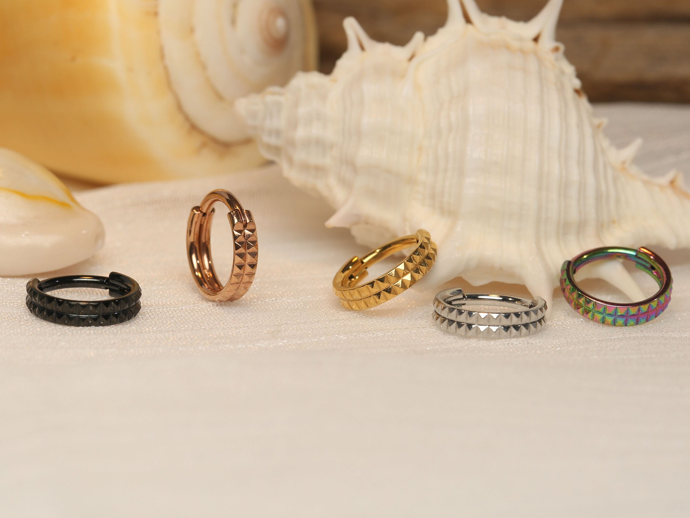 Double Layer Pyramid Nose Ring Septum Jewelry Helix Piercing Clicker ...