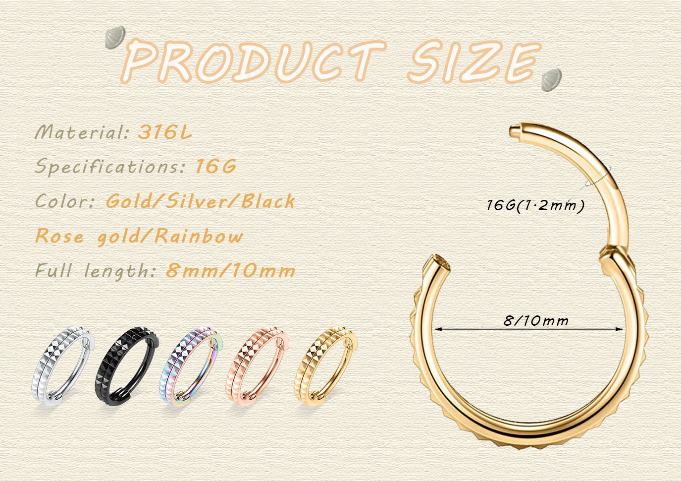 Double Layer Pyramid Nose Ring Septum Jewelry Helix Piercing Clicker ...