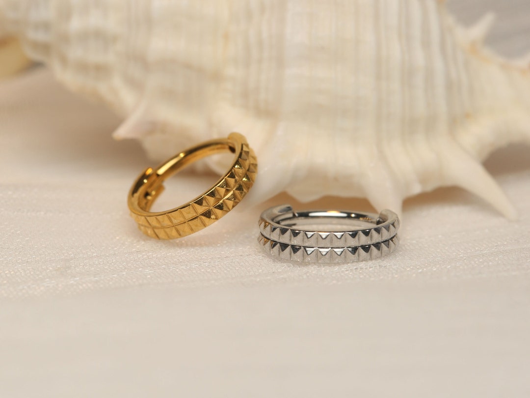 Double Layer Pyramid Nose Ring Septum Jewelry Helix Piercing Clicker ...