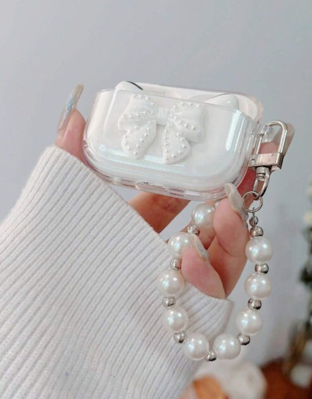 Bowknot Decorated Clear Airpods Case - Etsy