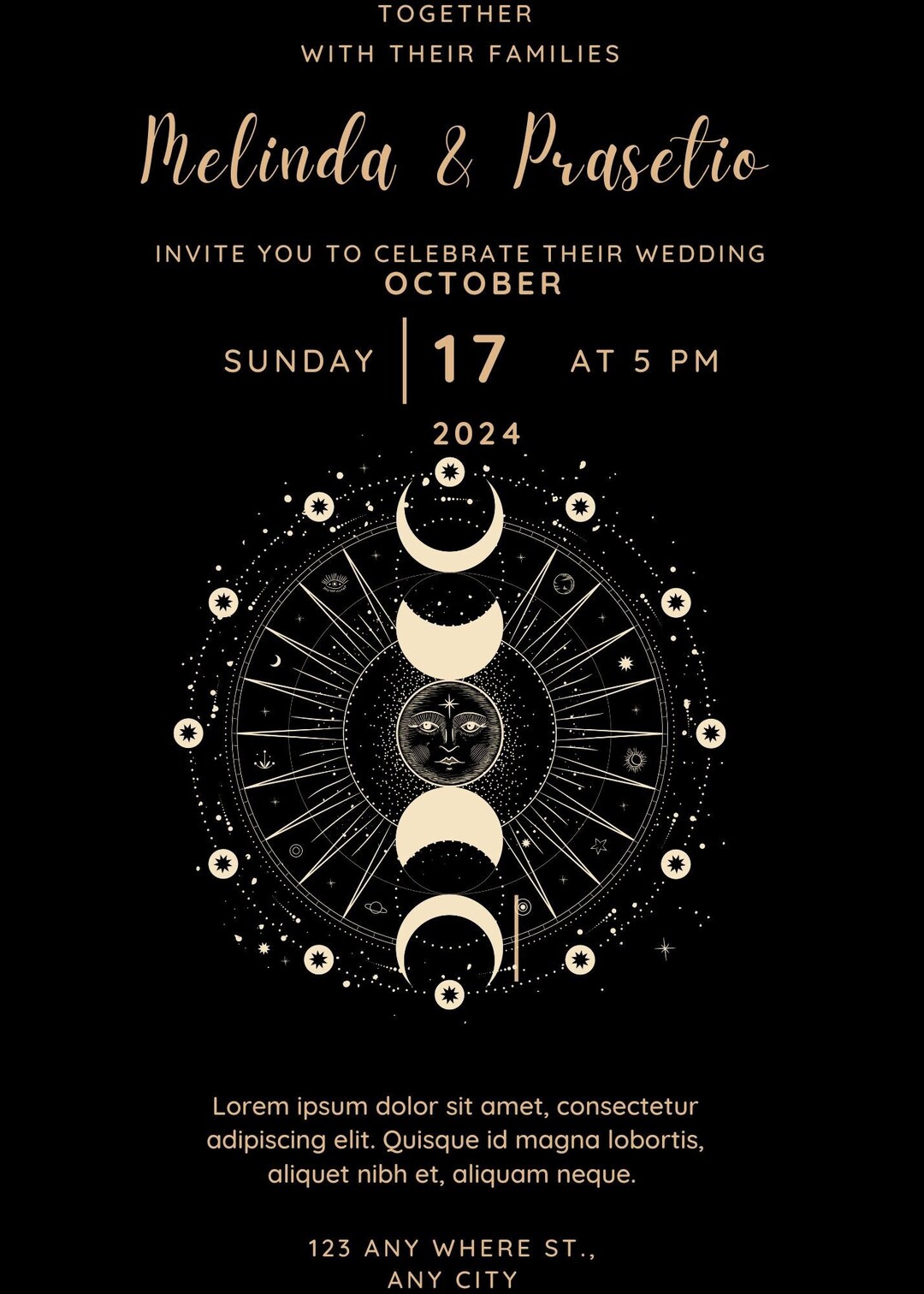 Celestial Wedding Invitation Template Black and Gold Moon - Etsy