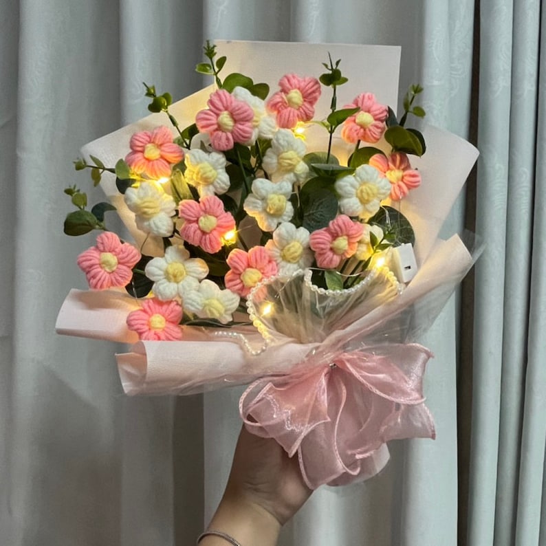 Beautiful Bouquet of Wool Flowers With a Clear Bag and Lights - Etsy