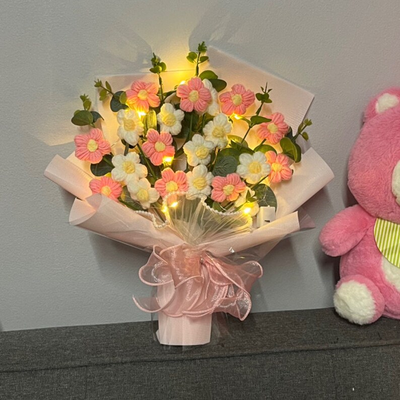 Beautiful Bouquet of Wool Flowers With a Clear Bag and Lights - Etsy