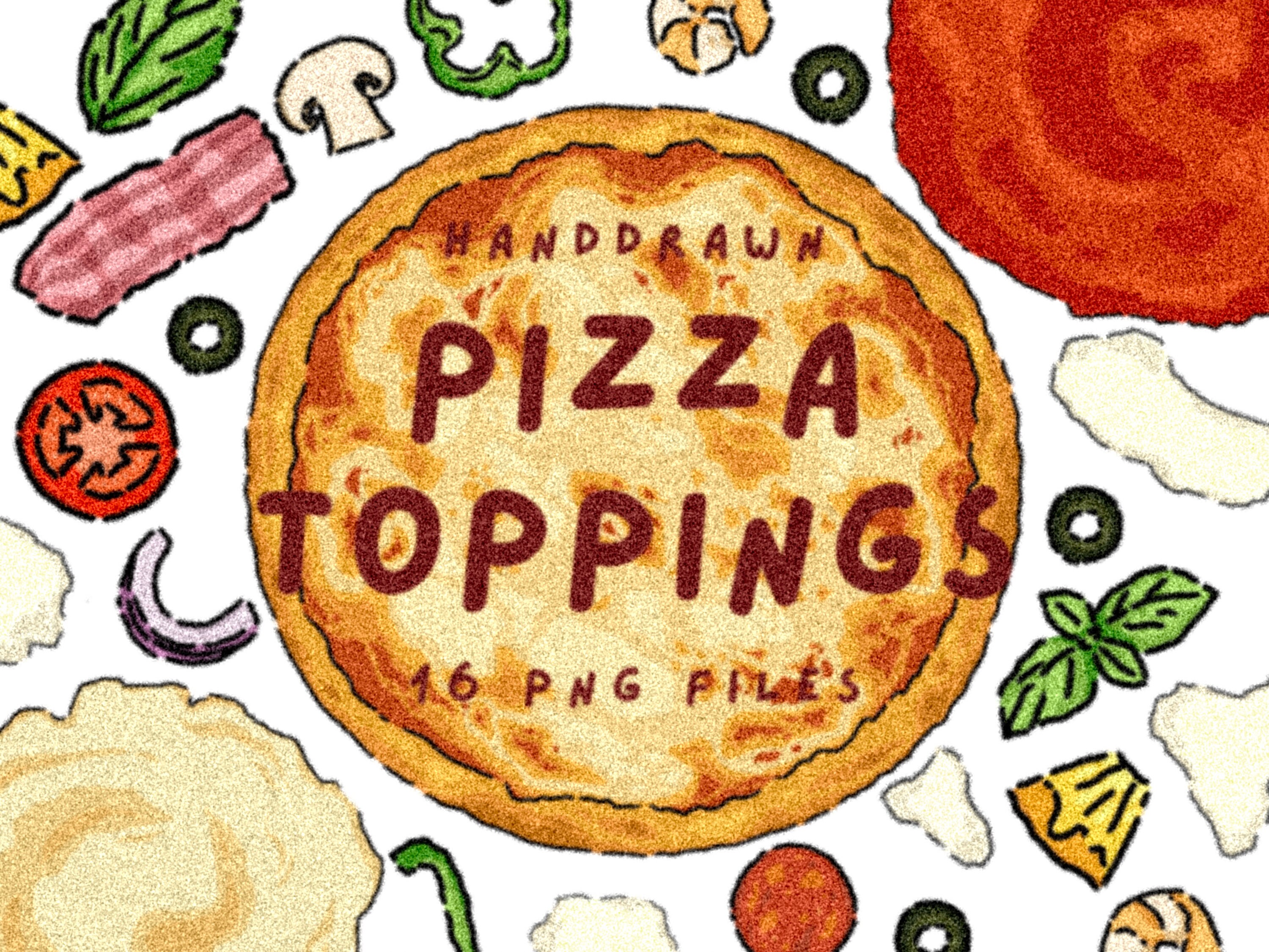 Hand Drawn Pizza Topping Clipart Bundle Italian Food Illustration ...