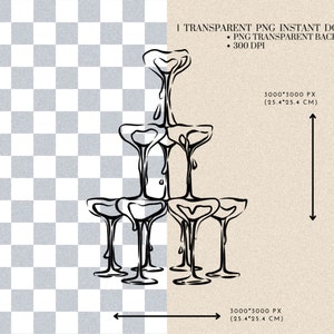 Hand Drawn Champagne Glass Tower Illustration Clipart for Wedding ...
