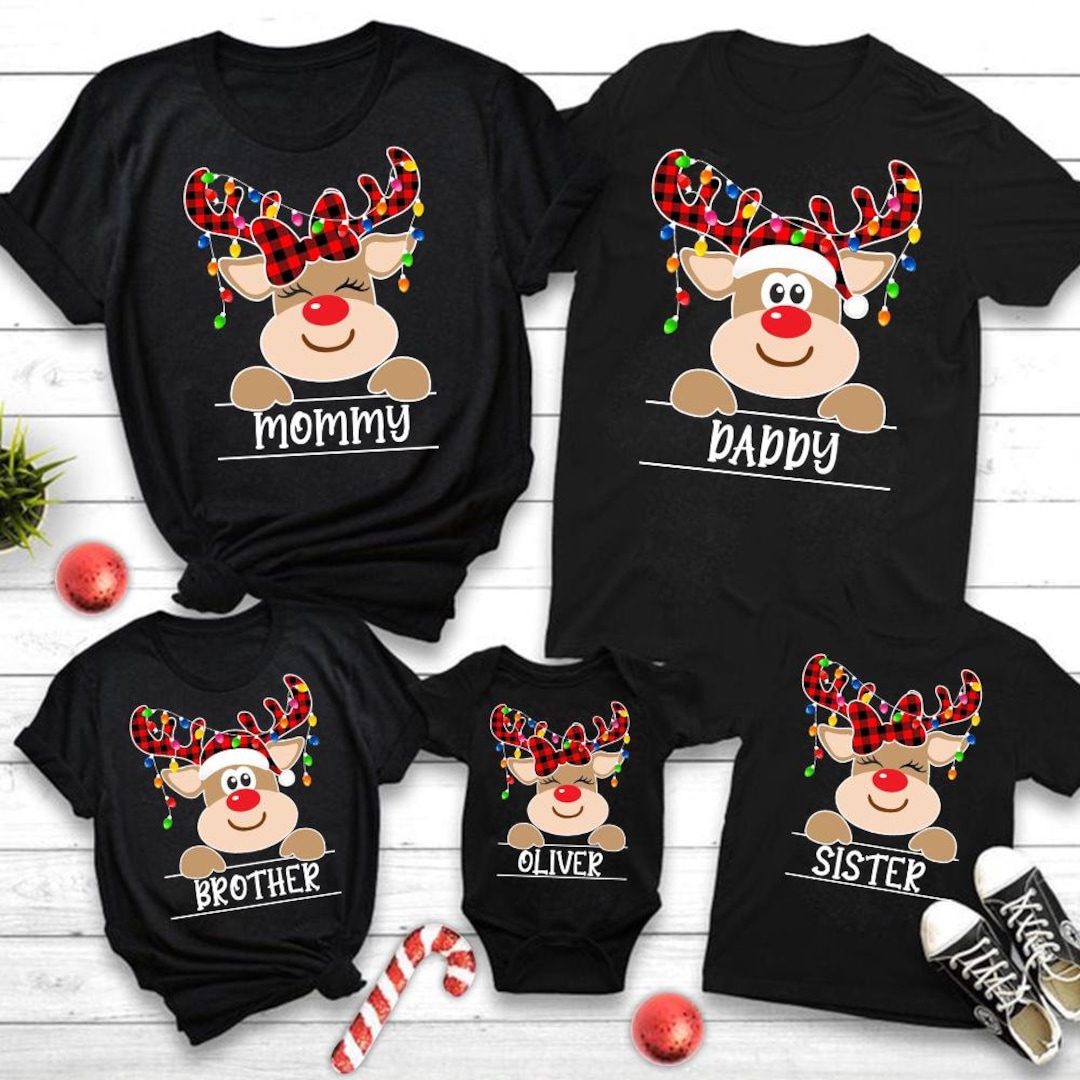 Personalized Reindeer Family Christmas Shirt. Reindeer Xmas Holiday ...