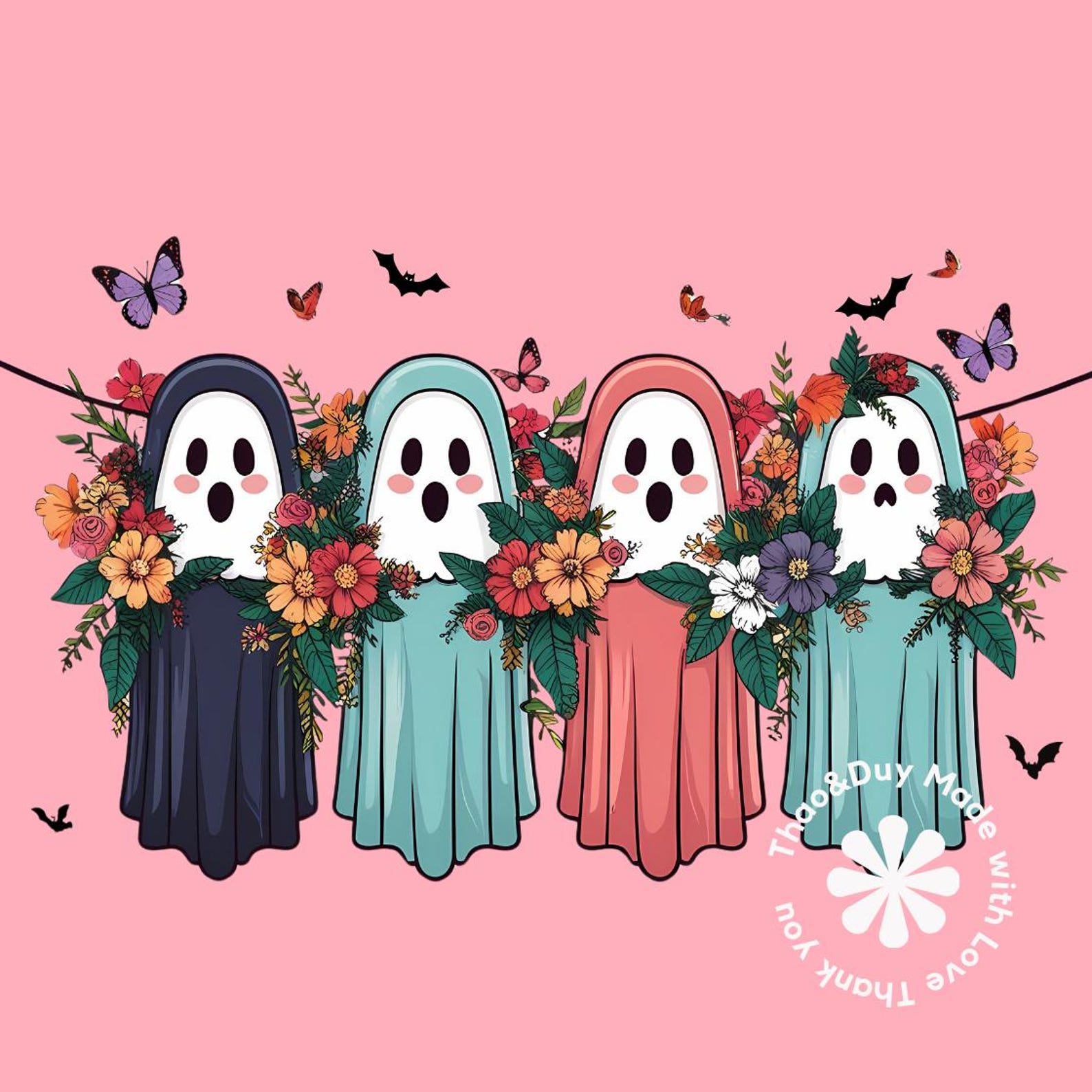 Retro Floral Ghosts Png, Cute Halloween Ghosts Png, Vintage Ghost Png ...