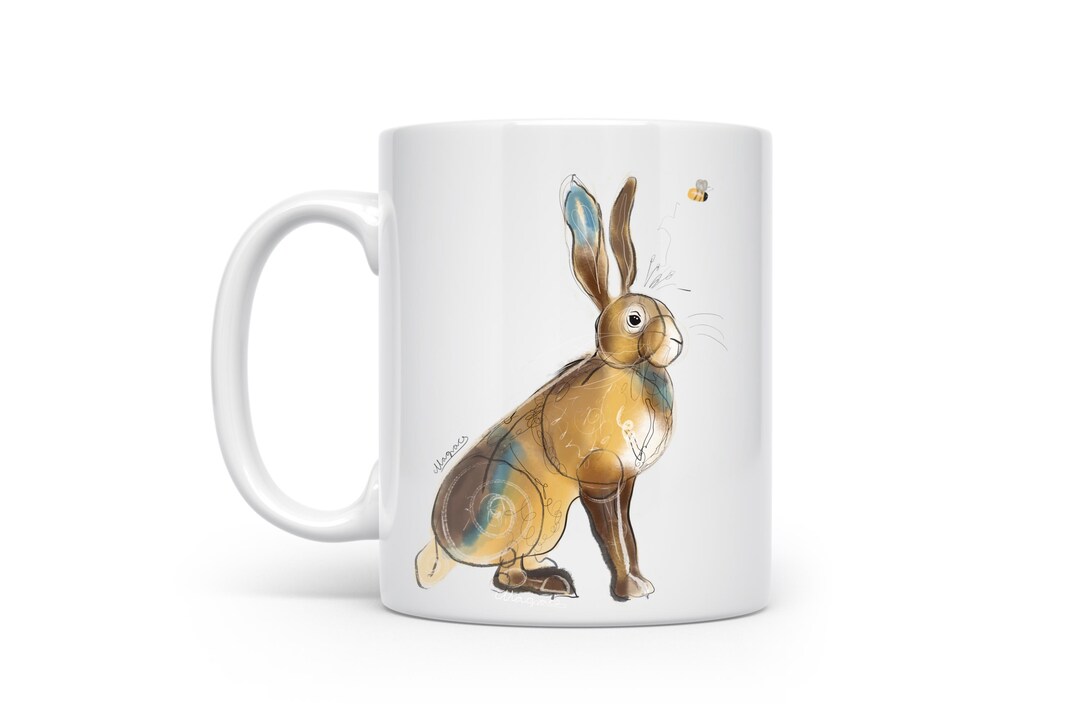 The Sitting Hare ,hand Painted Hare With a Bee 11 Ounce Coffee Mug - Etsy
