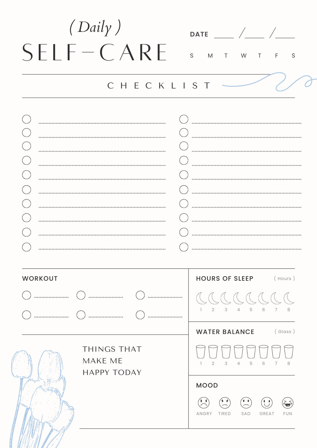 Daily Selfcare Checklist, My Wellness Tracker, Printable Planner, Self ...