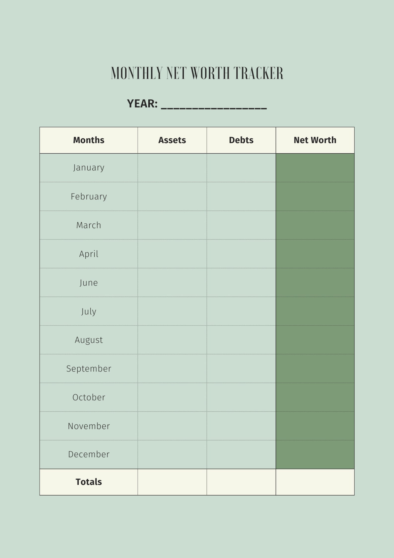 Monthly Net Worth Tracker, Net Worth Tracker, Net Worth Calculator ...