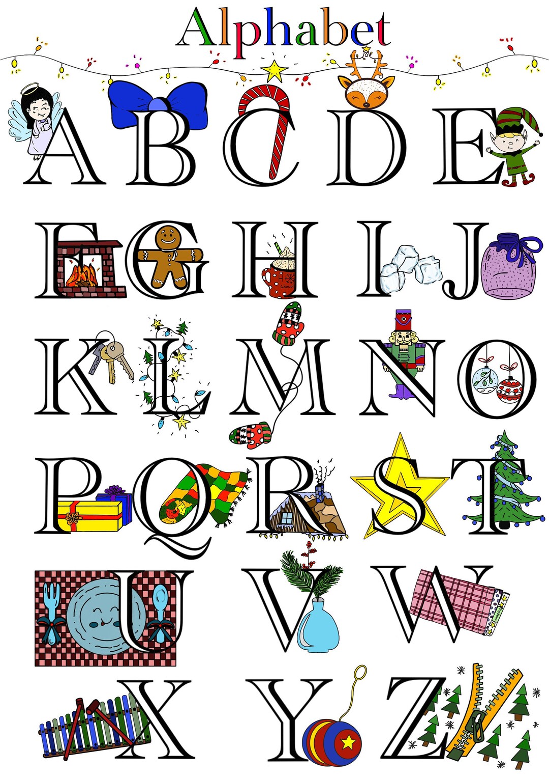 Christmas Alphabet 600 DPI Printable 8x11 11x17 School, Homeschool ...