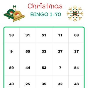 50 Cute 1-70 Christmas Bingo Cards, Printable PDF Download, Christmas ...