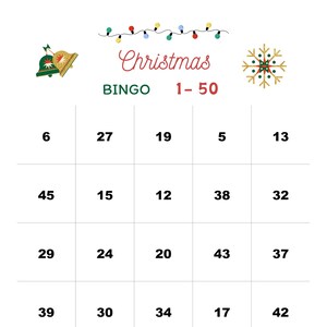 50 Cute 1-50 Christmas Bingo Cards, Printable PDF Download, Christmas ...