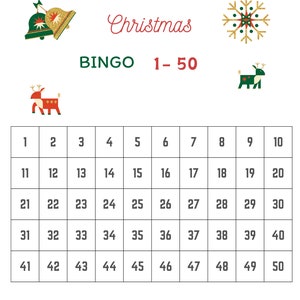 50 Cute 1-50 Christmas Bingo Cards, Printable PDF Download, Christmas ...