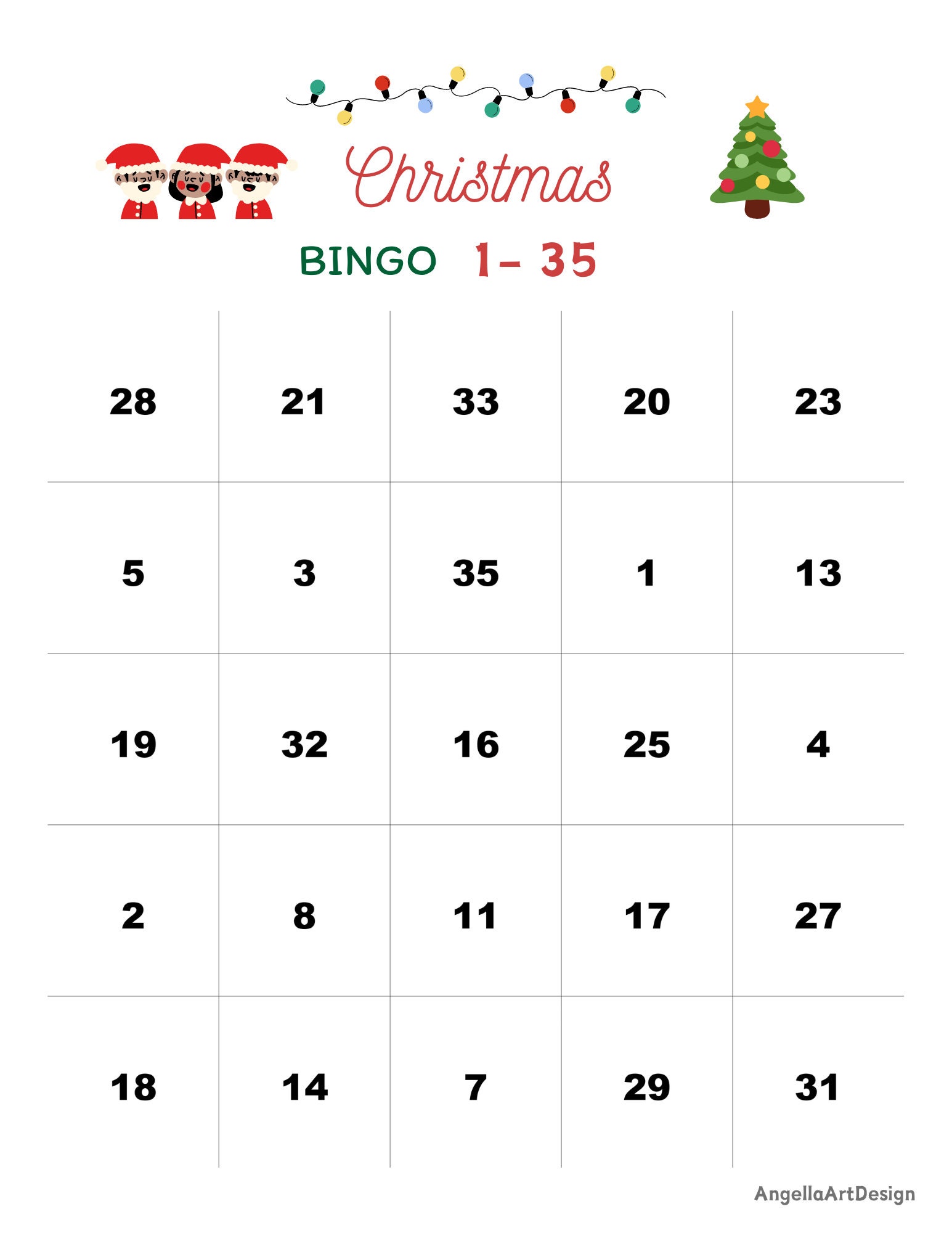 50 Cute 1-35 Christmas Bingo Cards Printable PDF Download - Etsy