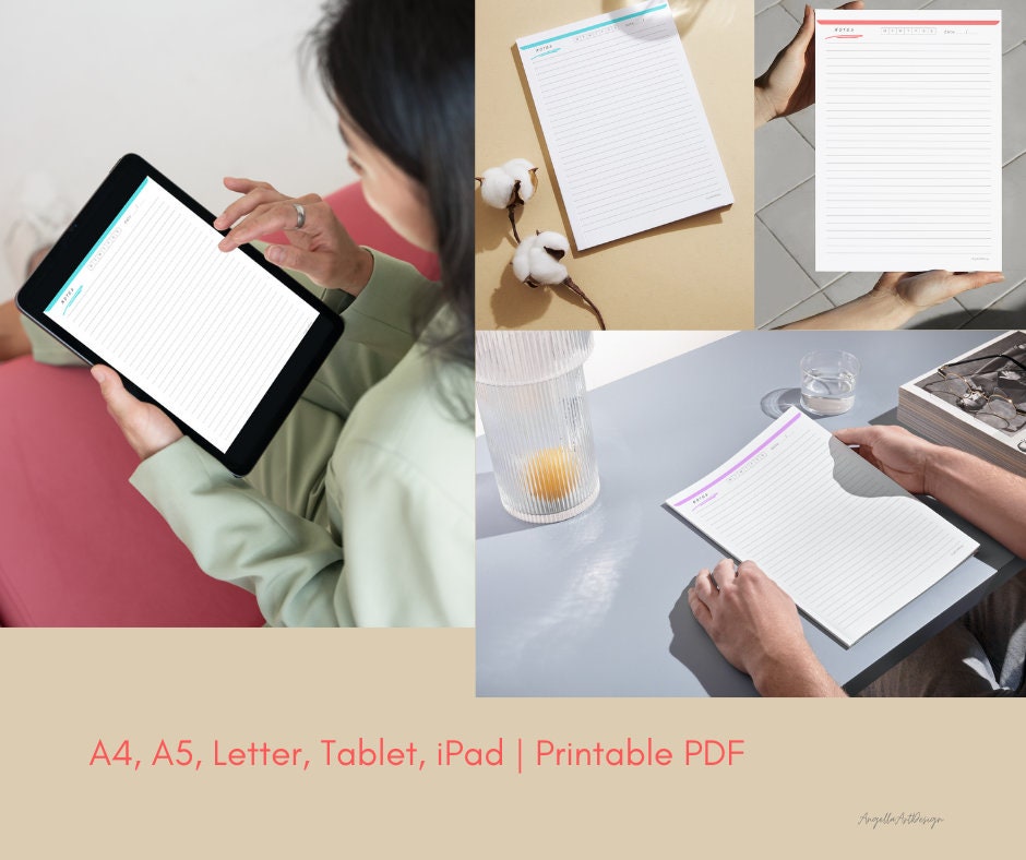 8 Cute Colors Lined Notes Page Printable, Minimal Goodnotes Template ...