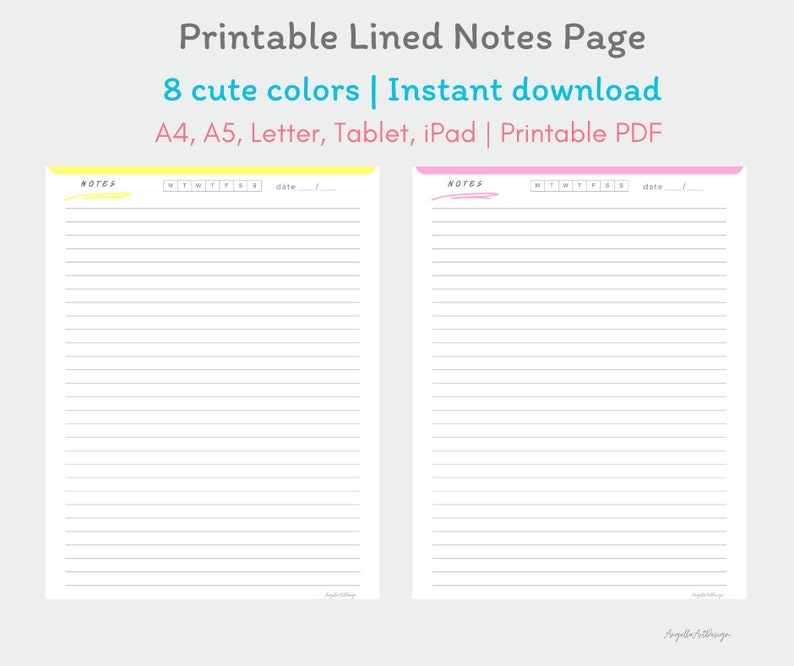 8 Cute Colors Lined Notes Page Printable, Minimal Goodnotes Template ...